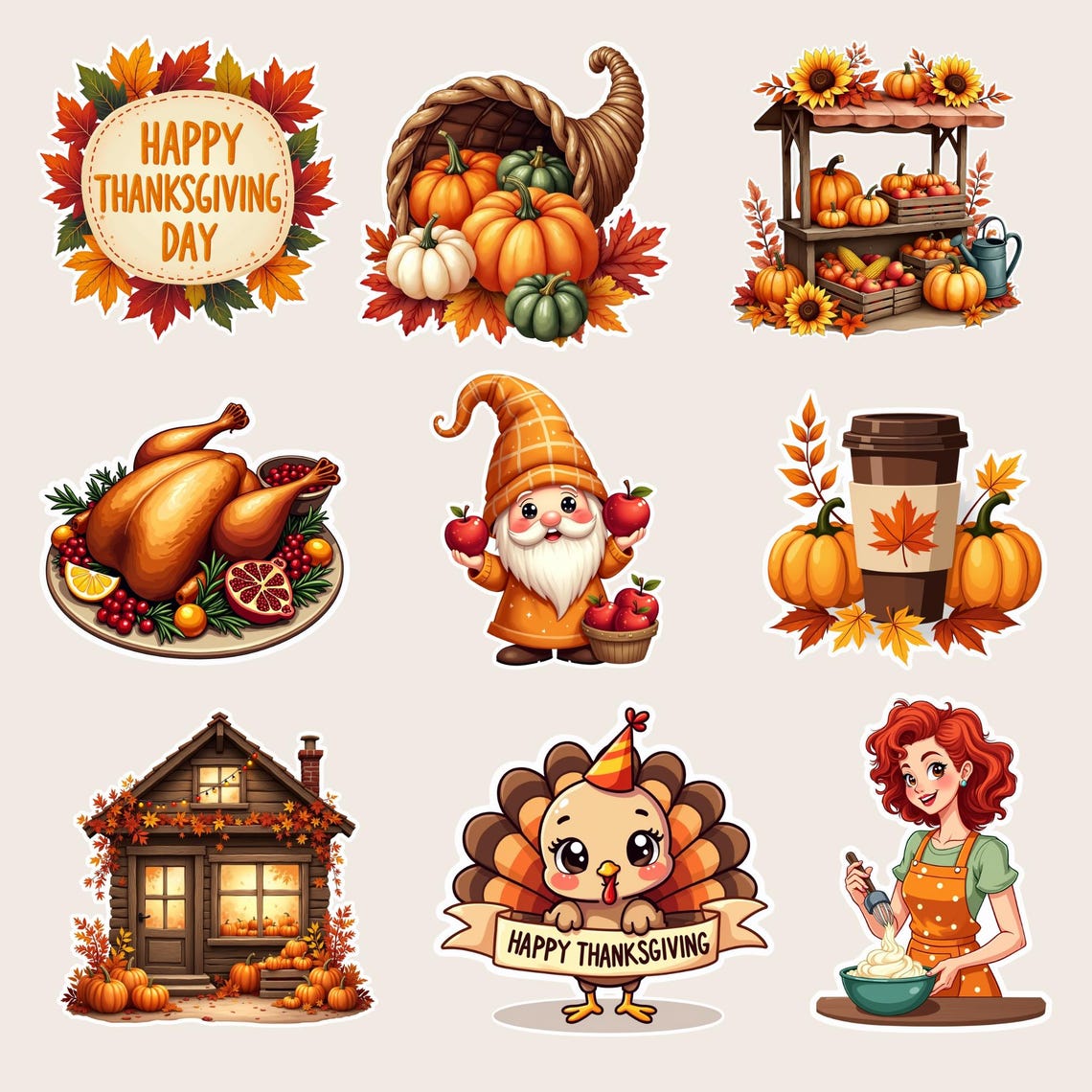 Thanksgiving Sticker Bundle | 200 Fall PNG Stickers for Digital ...