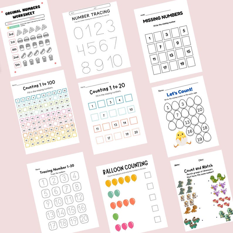 75 Preschool Number Tracing Worksheets | Counting 1–20 Math PDF ...
