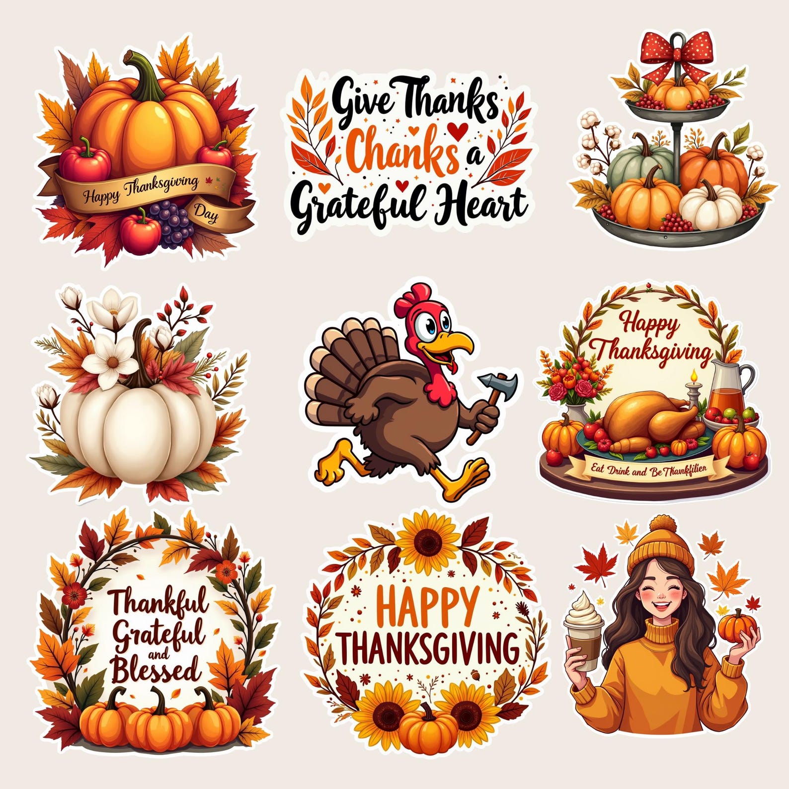 Thanksgiving Sticker Bundle | 200 Fall PNG Stickers for Digital ...