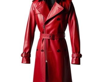 Women Leather Trench Coat - Black Vintage Long Coat - Glossy Women Leather Trench Coat - Black Vintage Long Coat - Glossy