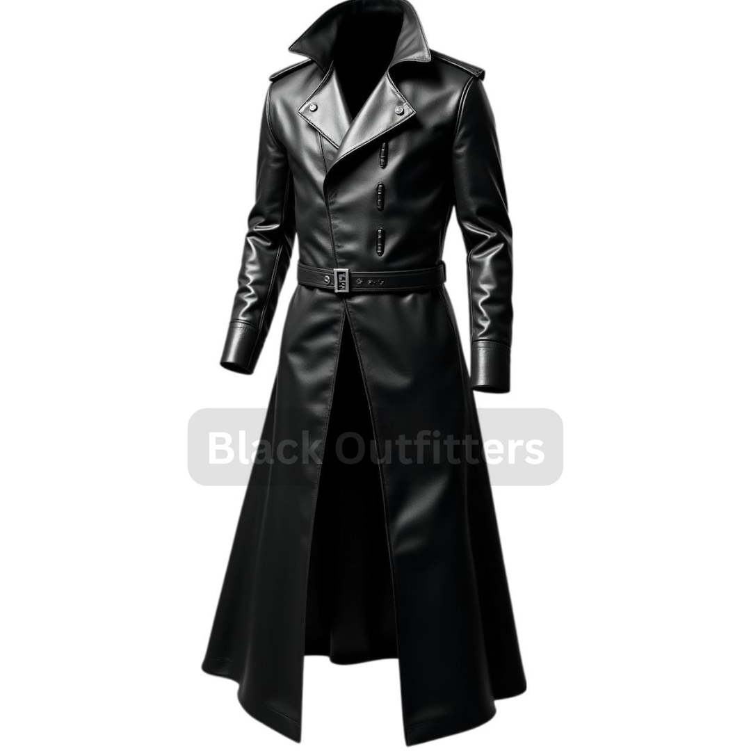 Black Leather Trench Coat - Gothic Villain Outerwear - Etsy