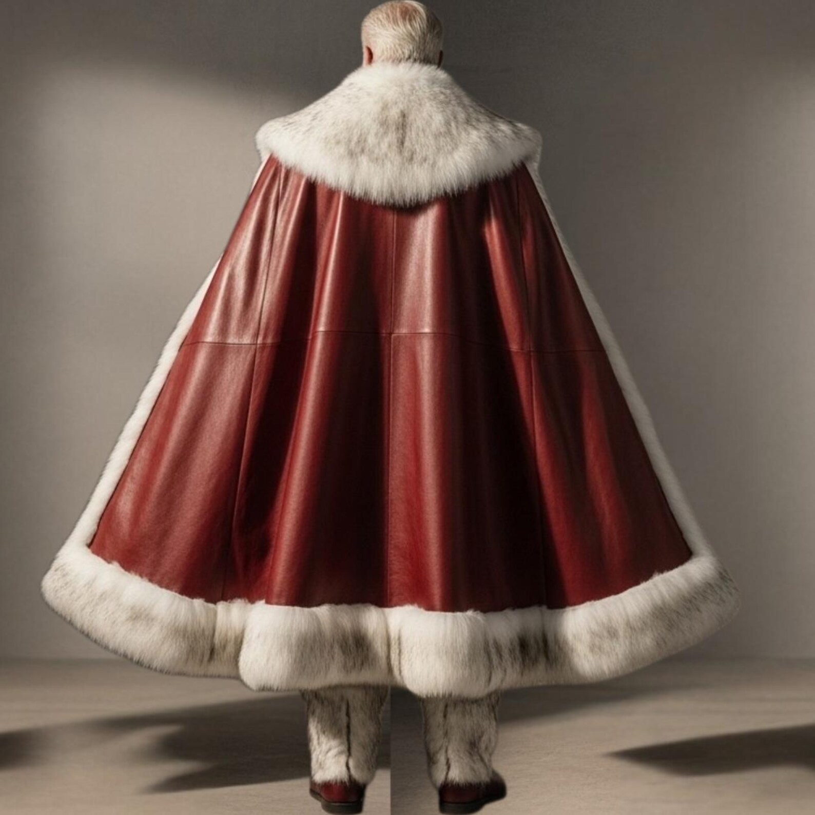 Men’s Red Leather Modern Santa Claus Suit and Cape With Fur Trim ...