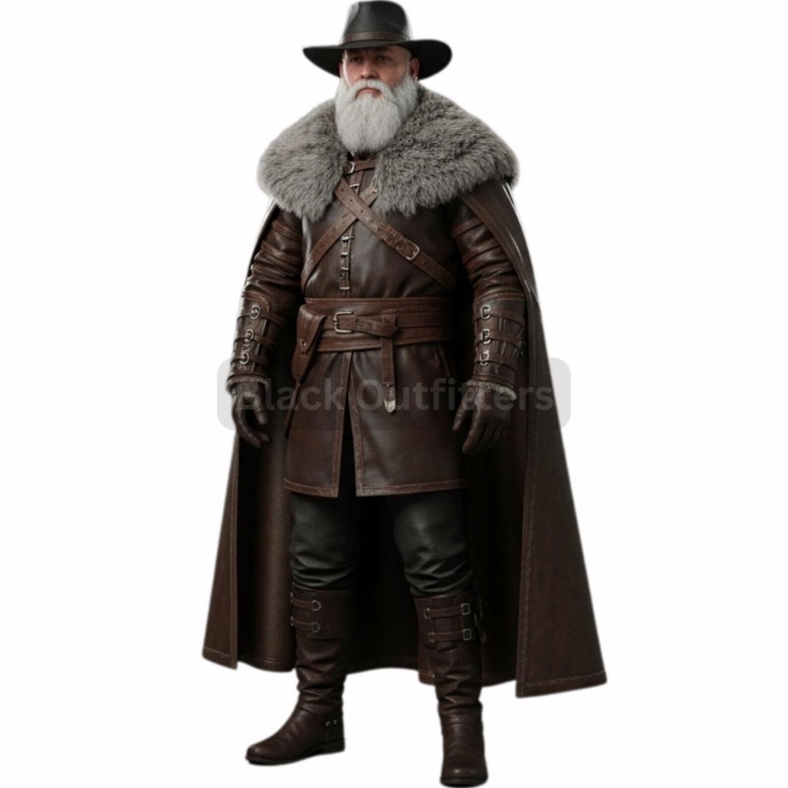 Men’s Dark Brown Medieval Leather and Cloak With Fur Collar Costume ...