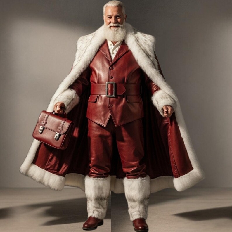 Men’s Red Leather Modern Santa Claus Suit and Cape With Fur Trim ...