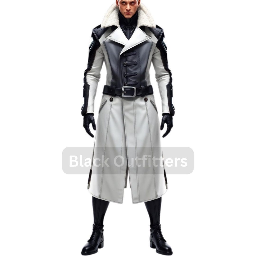 Avant-garde Shearling Collar Leather Trench Coat - Futuristic Belted ...
