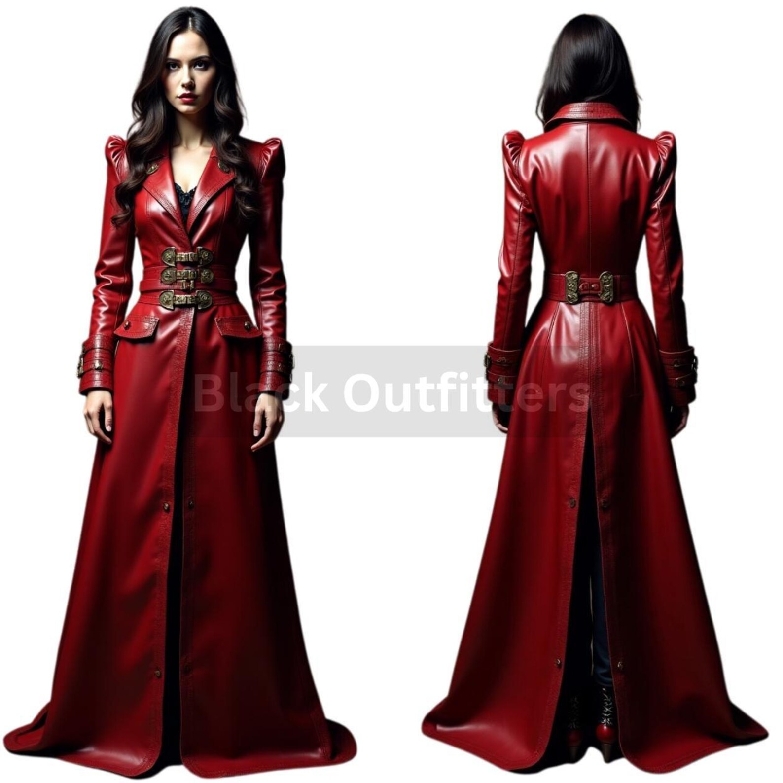 Handmade Deep Red Leather Steampunk Trench Coat: Gothic Cosplay ...