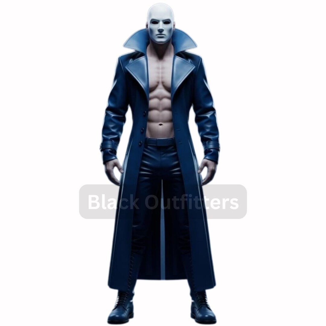 Dark Blue Leather Trench Coat & Pants | Gothic Cosplay Villain Outfit ...