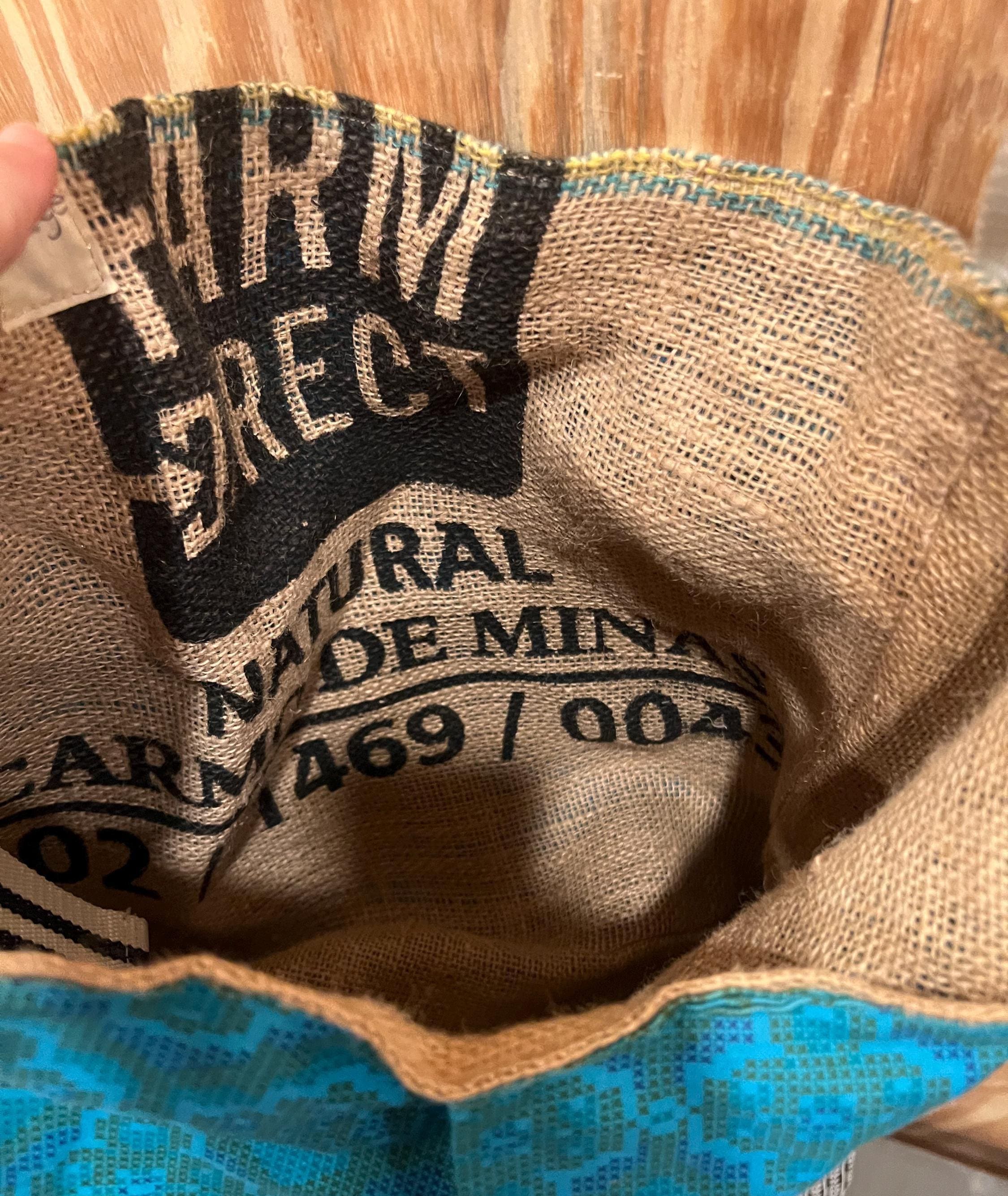 Farmer's Market Tote, Potato Sack Interior, Turquoise Cotton Print ...