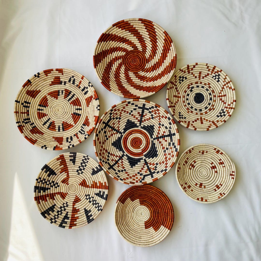 Neutral & Earthy Tones Woven Wall Baskets Set of 7, Boho Wall Baskets ...