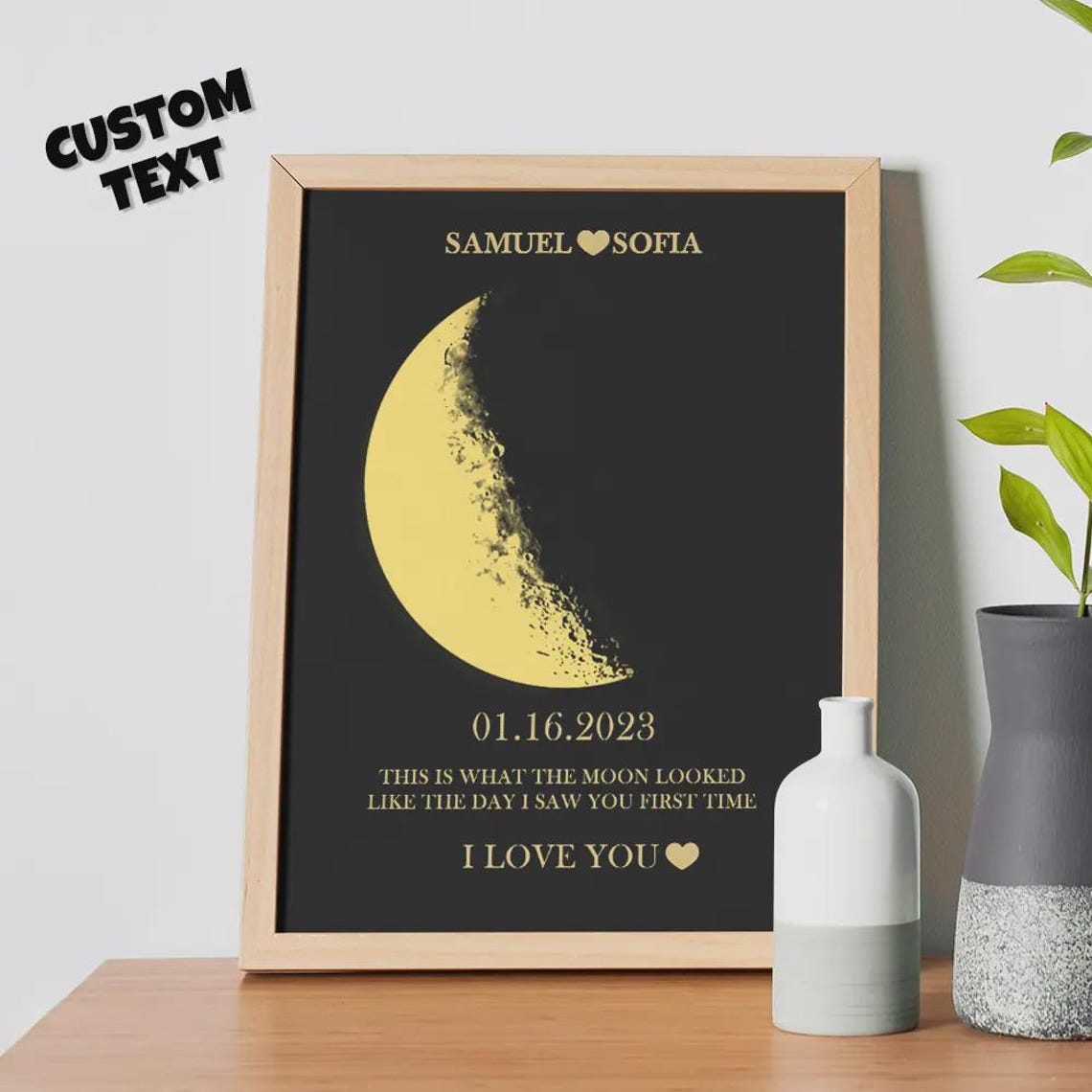 Custom Moon Phase and Names Wooden Frame Personalized Couple Gift ...