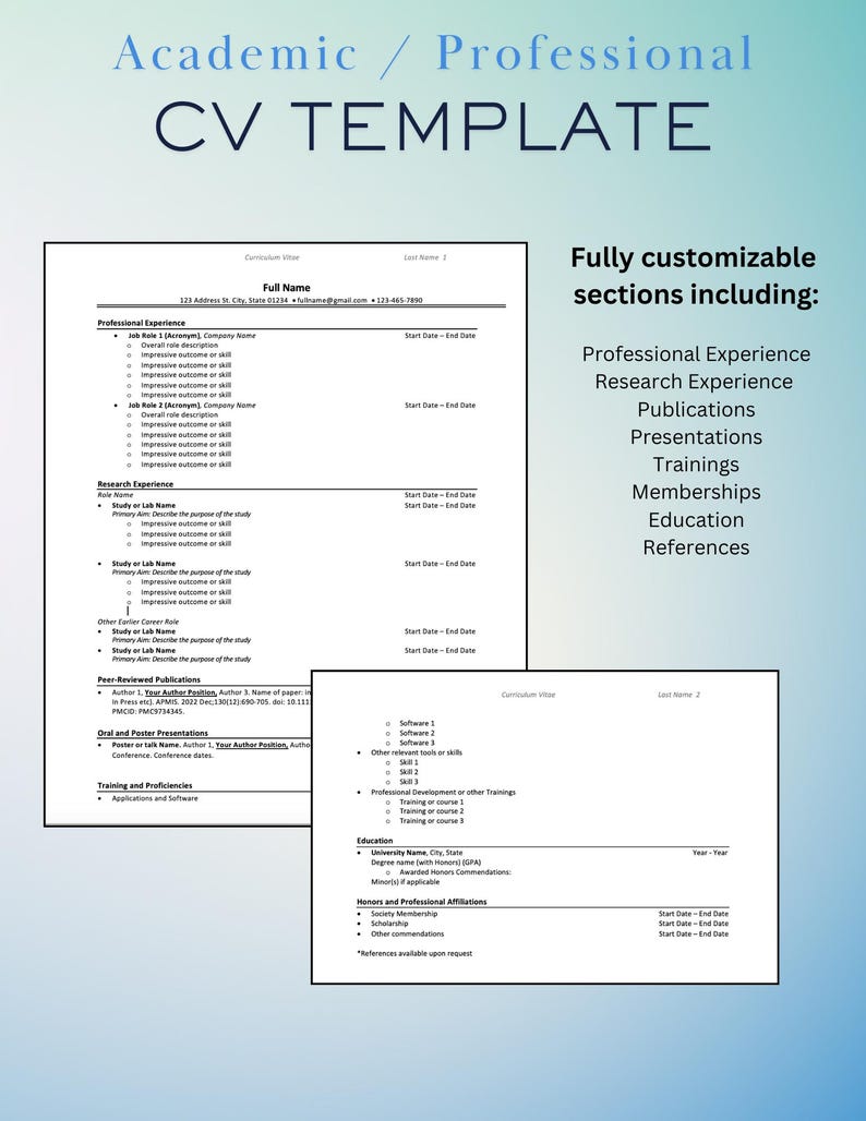 Professional CV Template, Curriculum Vitae, Perfect for Physicians and ...