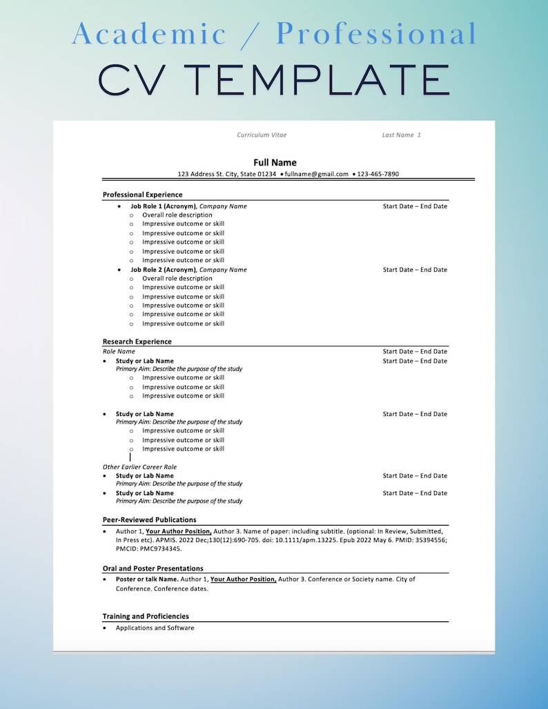 Professional CV Template, Curriculum Vitae, Perfect for Physicians and ...