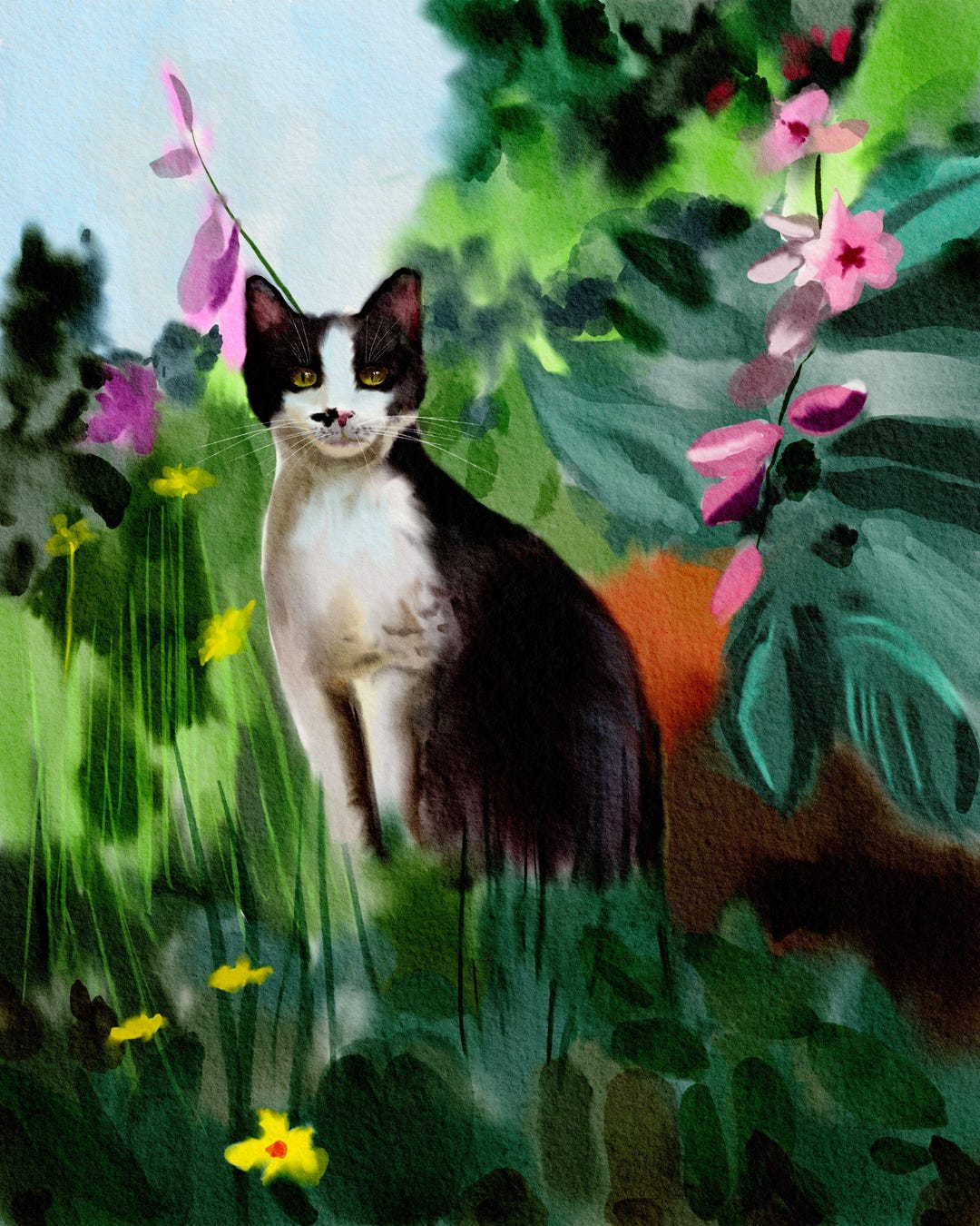 Watercolor Cat Portrait Printable Digital Painting 4000x5000 Pixel - Etsy