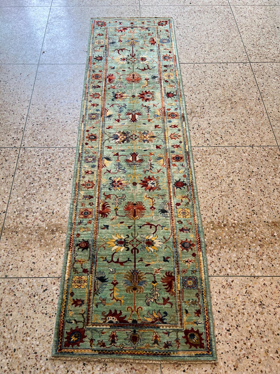 10ft Sultani Turquoise Runner Rug | Hand-knotted Afghan Hallway Rug ...