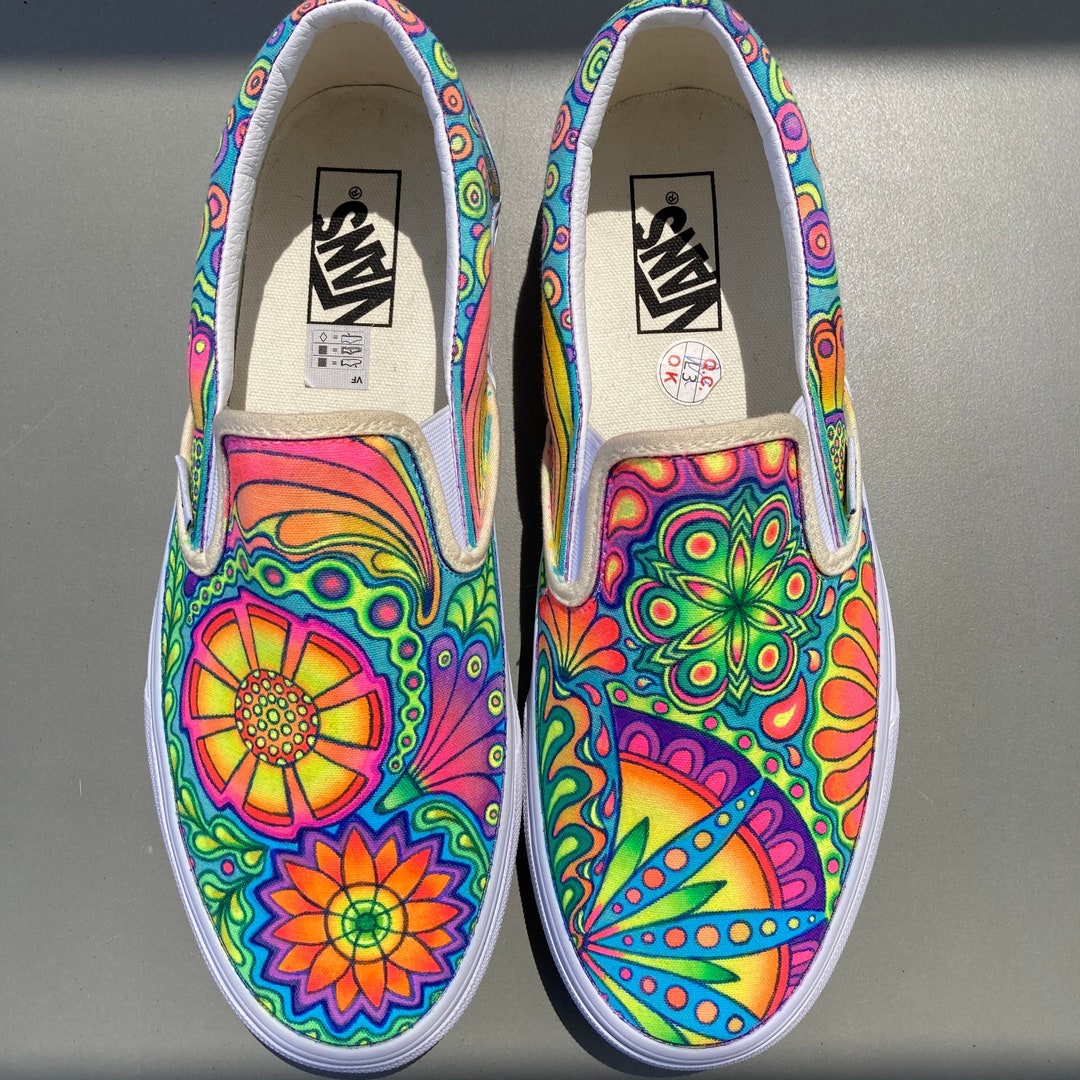 HAND PAINTED VANS Custom Vans Slip on Shoes Original Hand Drawn ...