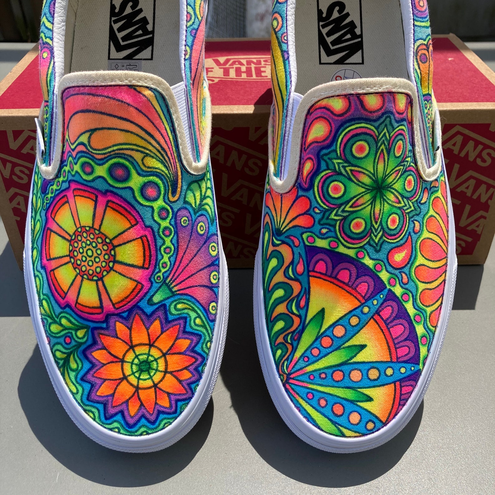 HAND PAINTED VANS Custom Vans Slip on Shoes Original Hand Drawn ...