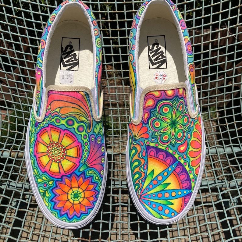 HAND PAINTED VANS Custom Vans Slip on Shoes Original Hand Drawn ...
