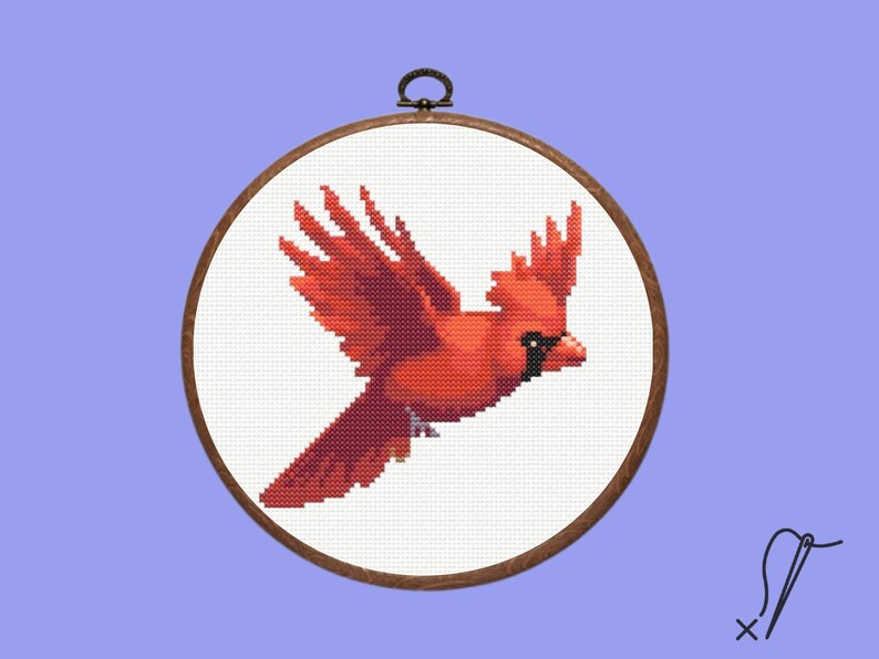 Red Cardinal Cross Stitch Pattern | Set of 3 Red Cardinal Cross Stitch ...