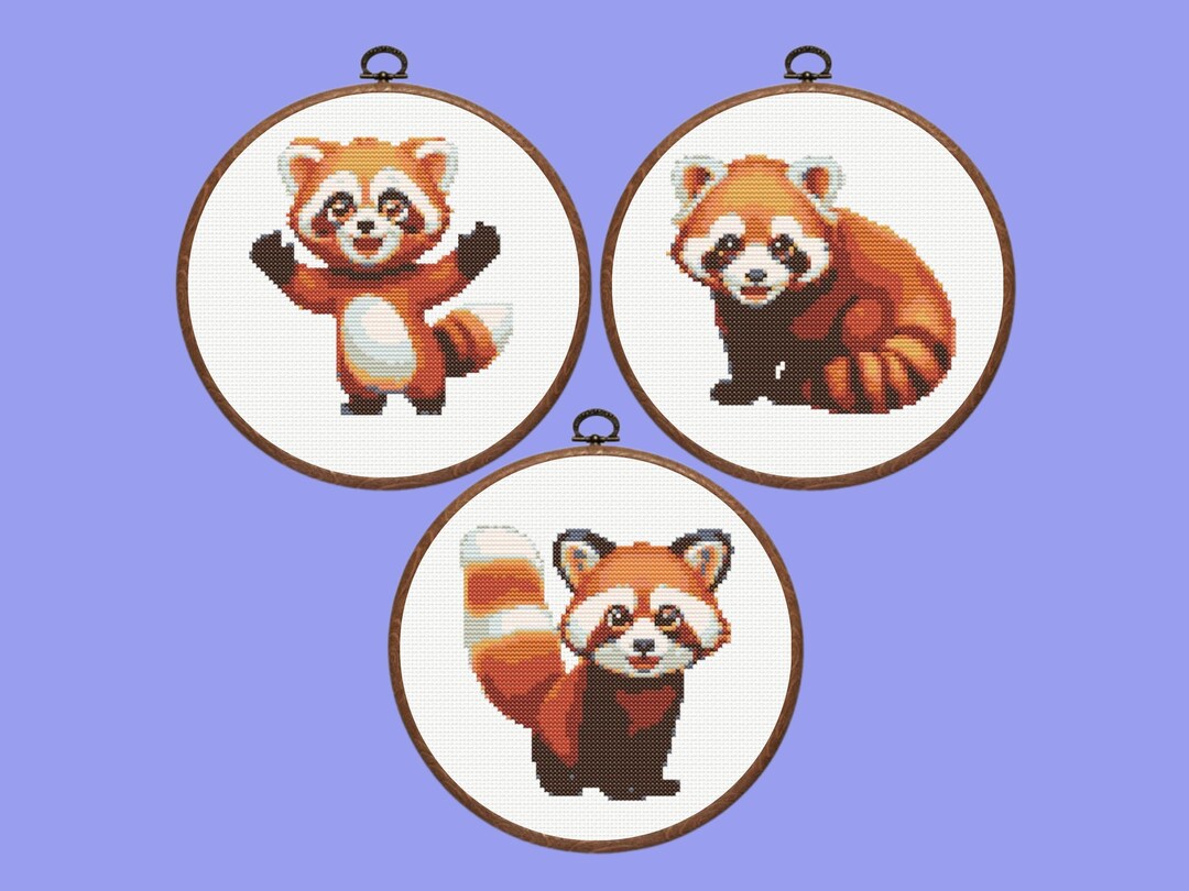 Red Panda Cross Stitch Pattern | Set of 3 Cute Red Panda Cross Stitch ...