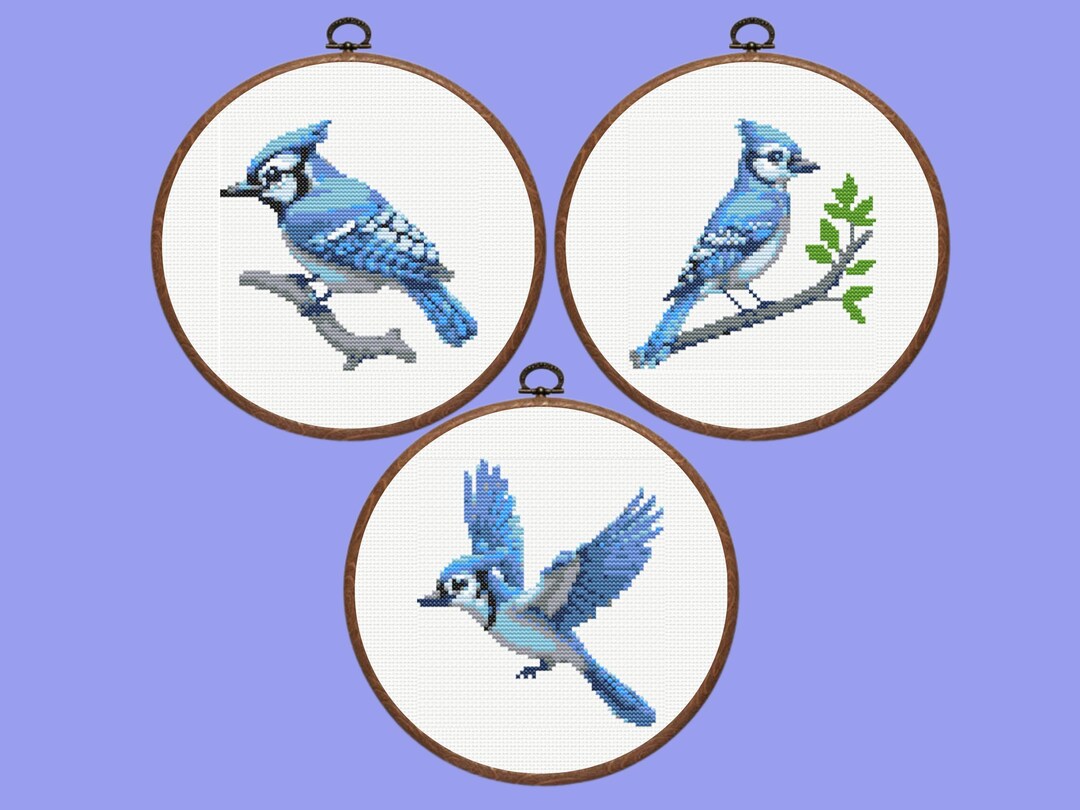Blue Jay Cross Stitch Pattern | Set of 3 Blue Bird Cross Stitch Pattern ...