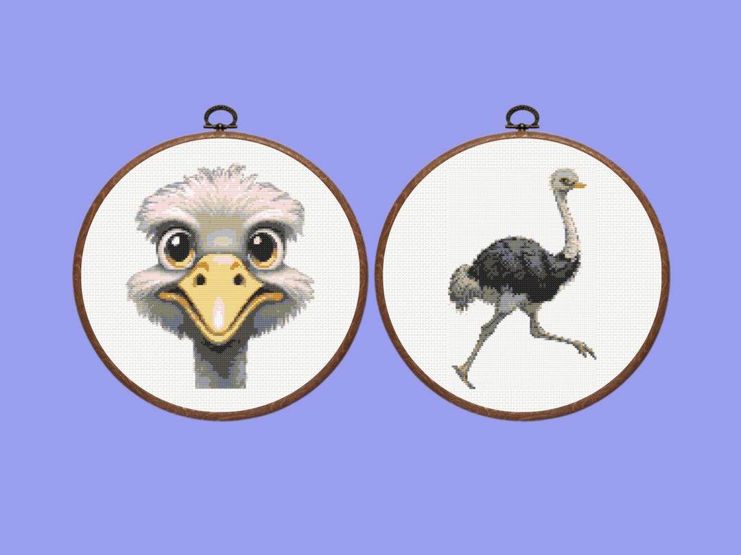 Ostrich Cross Stitch Pattern | Set of 2 Ostrich Cross Stitch Pattern ...