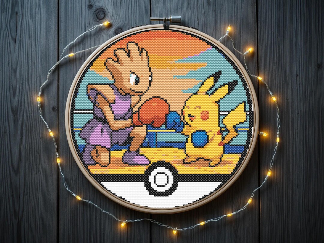 Hitmonchan and Pikachu Cross Stitch Pattern, Pokeball Cross Stitch ...