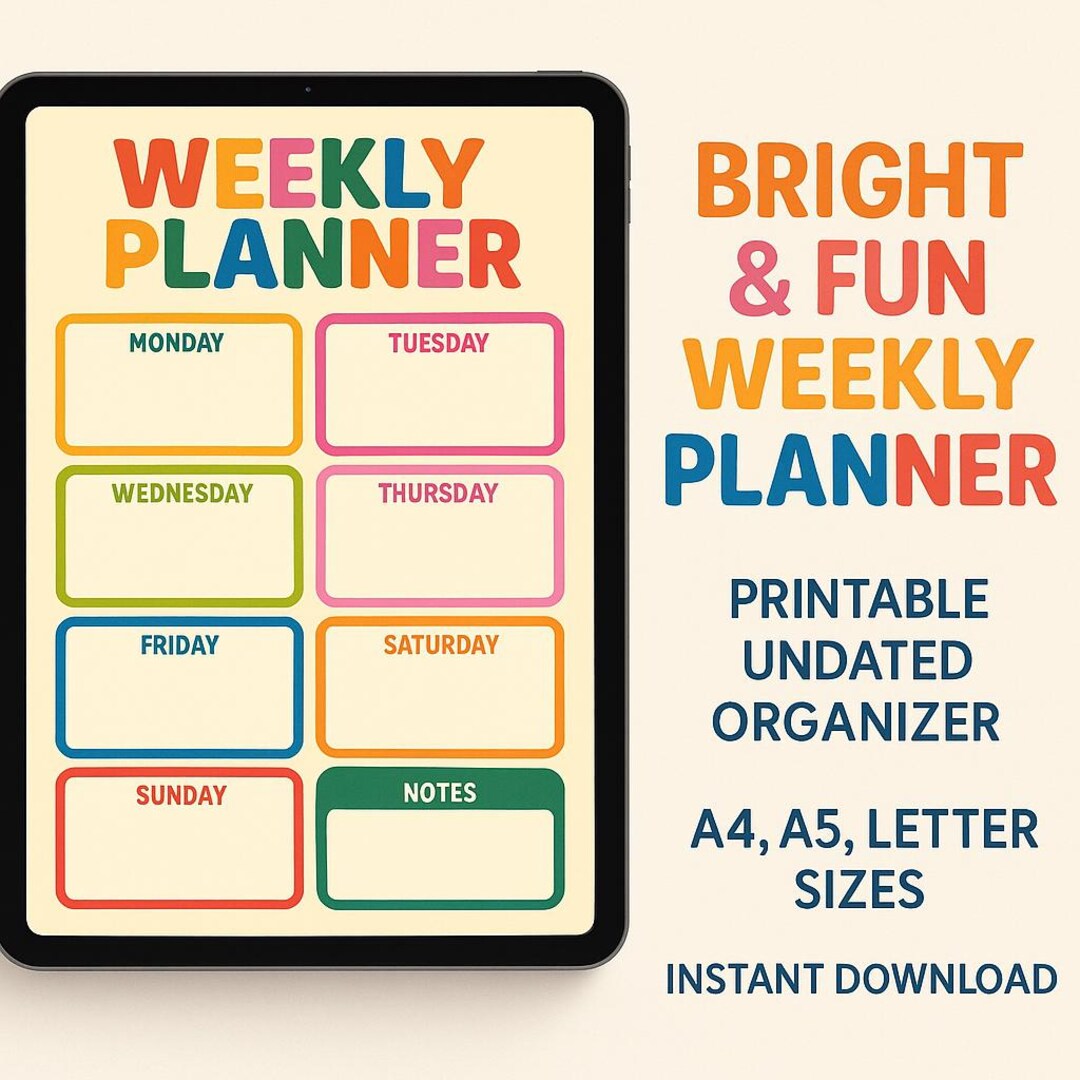 Bright & Fun Weekly Planner | Printable Undated Organizer | Teen ...