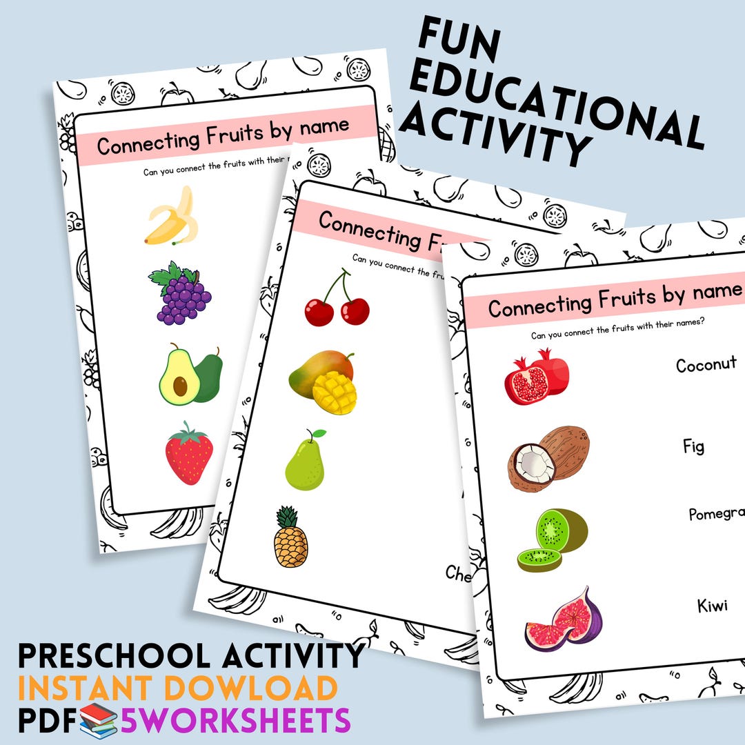 Toddler & Preschool Activity | Match the Fruits With Their Names - Etsy