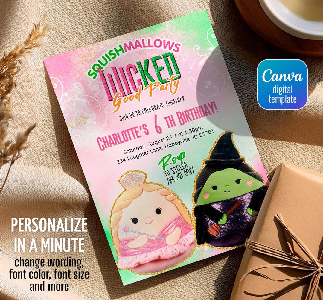 Squish Invitation, Wicked Magical Evite Template, Printable Birthday ...