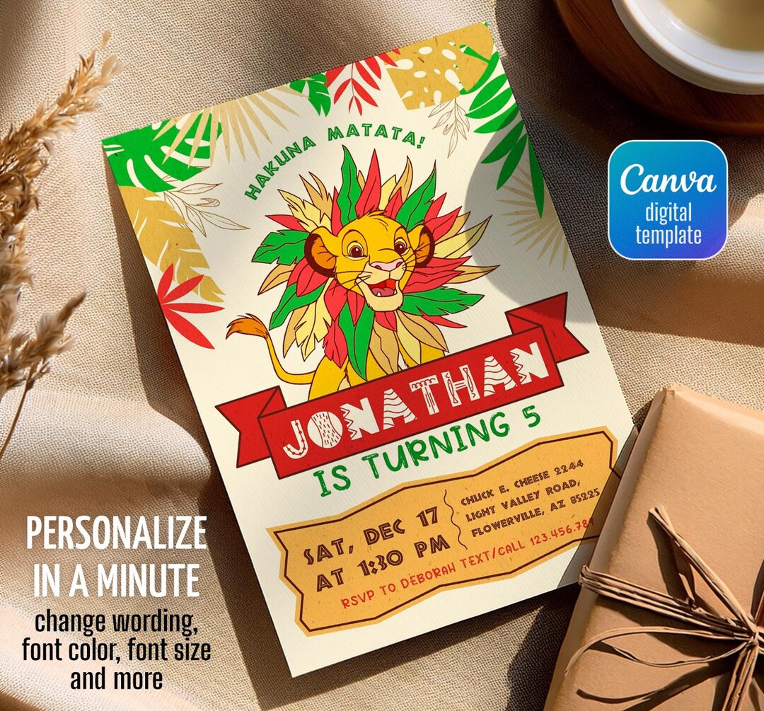 Simba Printable Birthday Invitation Template, Lion King Birthday Invite ...