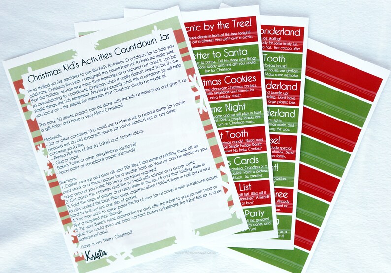 Christmas Countdown Activity Jar Advent Calendar DIGITAL INSTANT ...