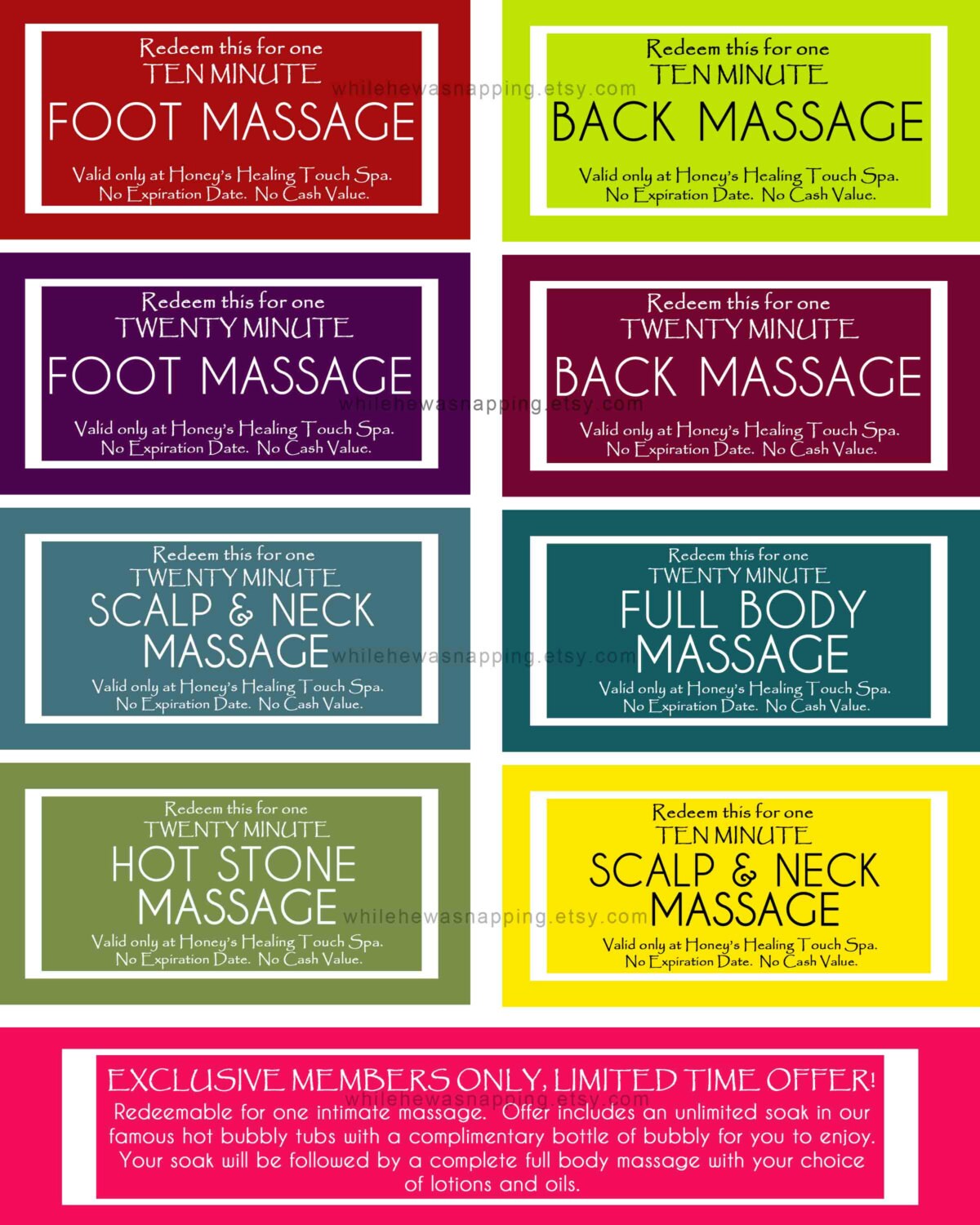 Massage Coupons For Him Or Her Instant Download Etsy