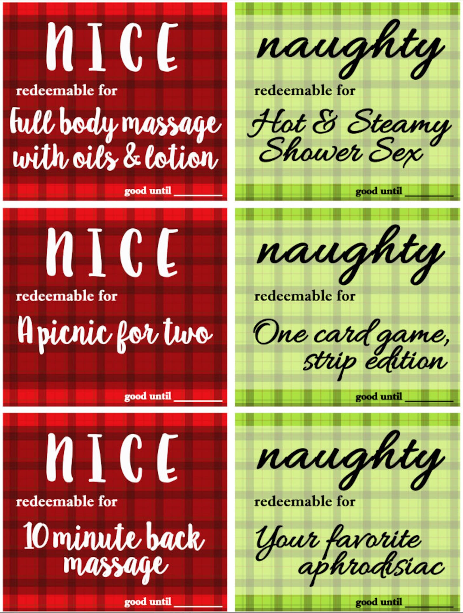 Naughty or Nice Love Coupons for Couples | Naughty Coupons for Him/for ...