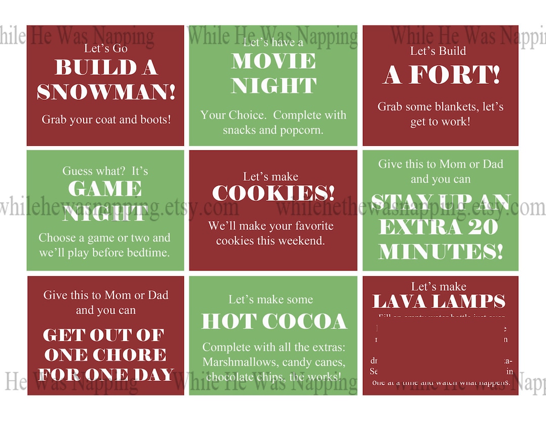 Christmas Kid's Activity Coupon Book Stocking Stuffer DIGITAL INSTANT ...