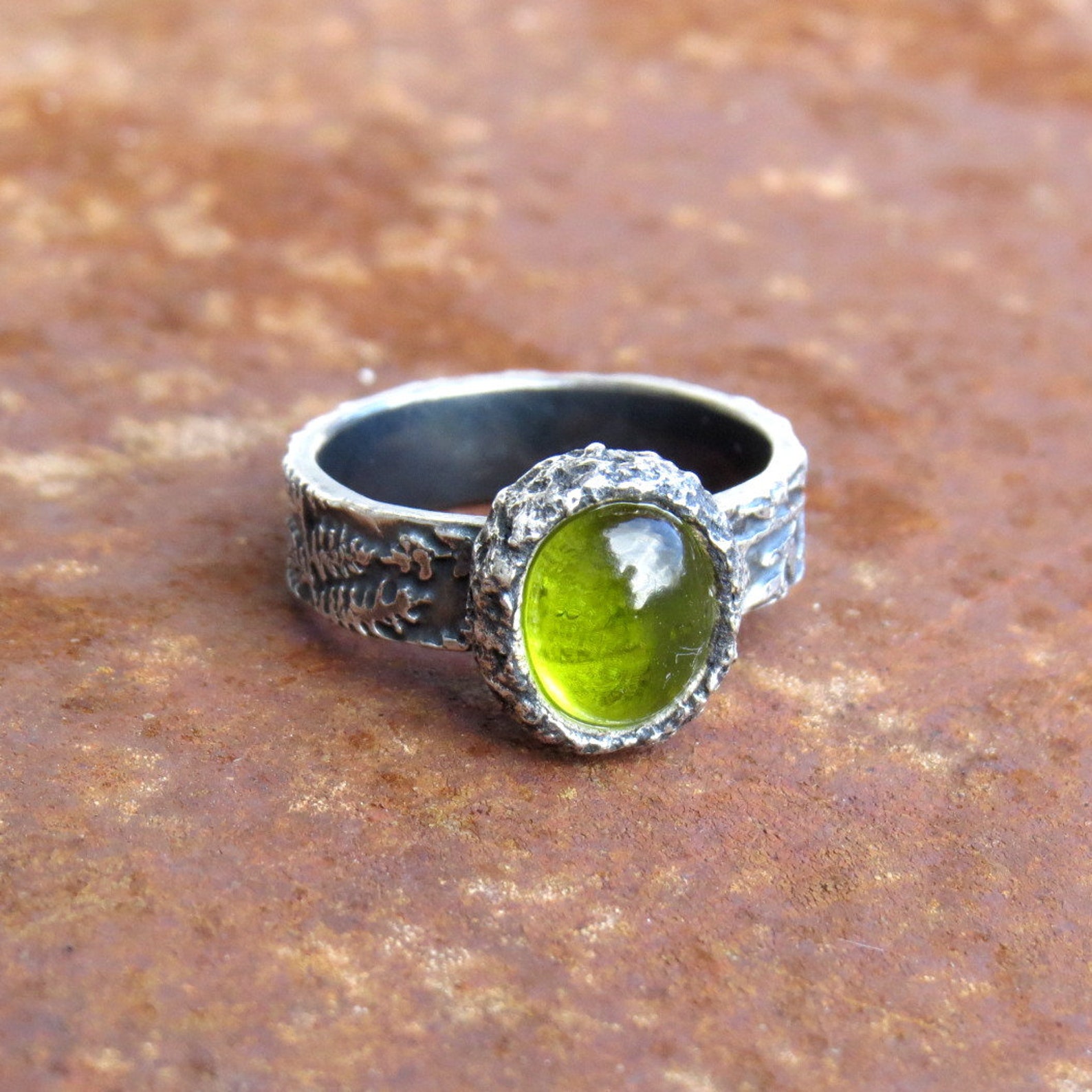 Fern Ring, Botanical Ring, Sterling Silver Peridot Woodland Ring ...