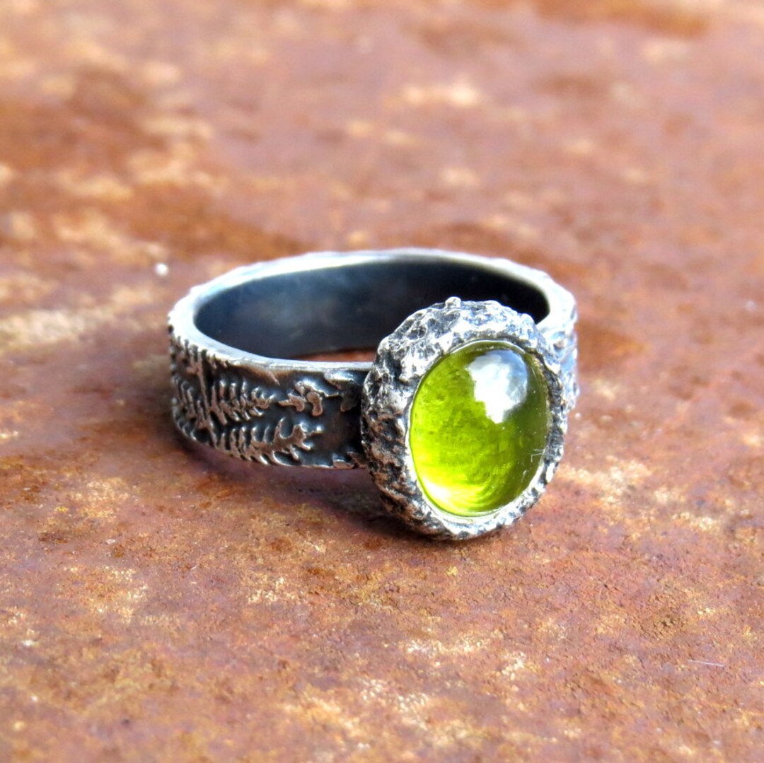 Fern Ring, Botanical Ring, Sterling Silver Peridot Woodland Ring ...