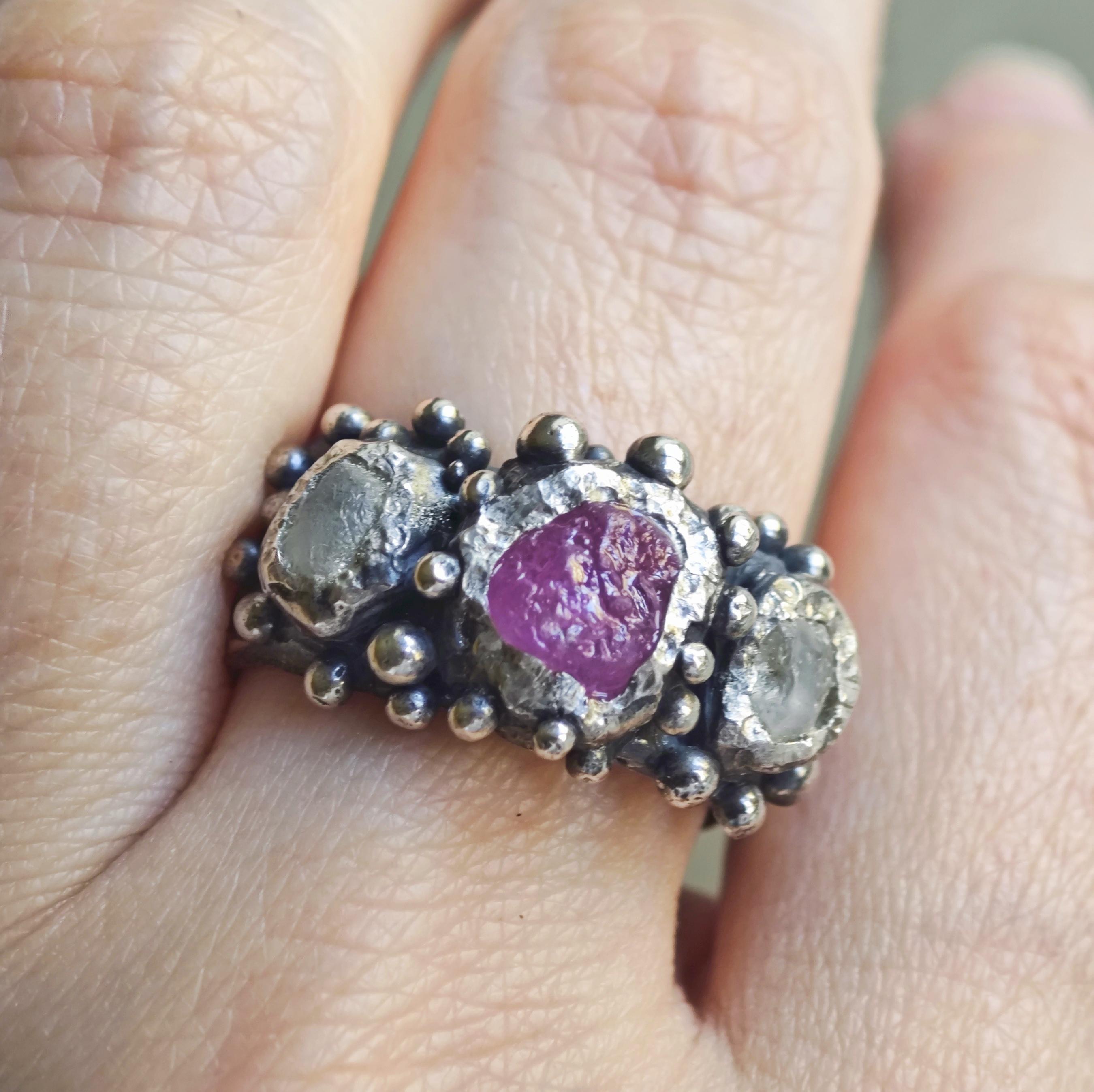 Multistone Raw Ruby, Ruby Ring, Raw Gemstone Ring, Rough Stone Ring ...