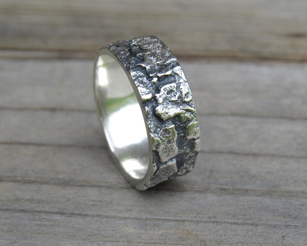 Bark Textured Wedding Ring, Men's Wedding Band, Tree Bark Ring, Nature ...