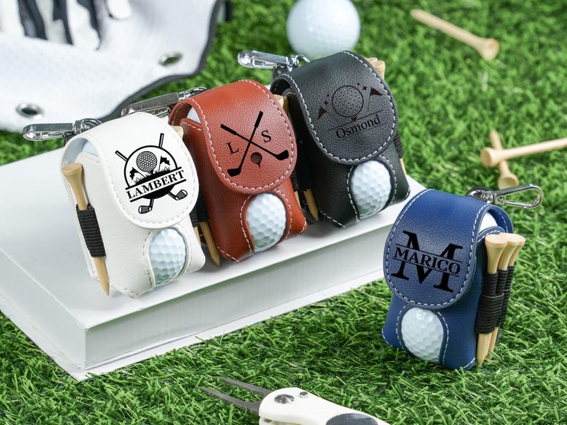 Golf Ball Leather Pouch With Tee Holder, Personalized Travel Organizer ...