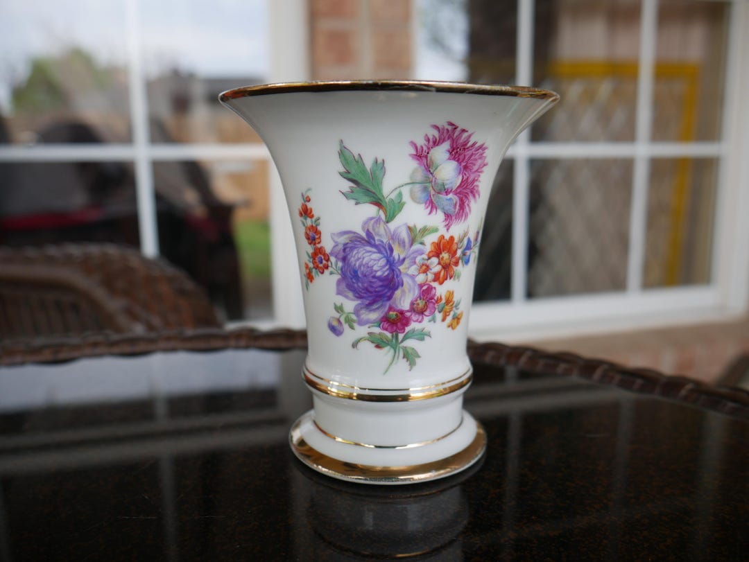 Antique Royal Crown Czechoslovakia Signed 4" Vase Floral Design Gold ...