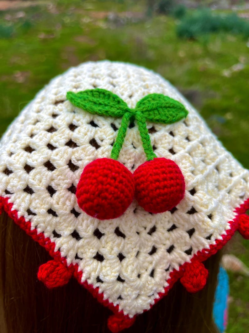 Cherry Crochet Bandana, Flower Hair Kerchief, Boho Hair Scarf, Gift for ...