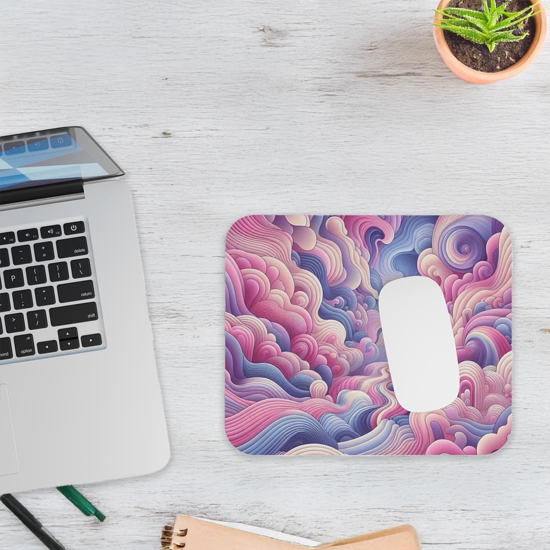 Pink Swirl Mousepad, Topography Mousepad, Psychedelic Colorful Mousepad ...