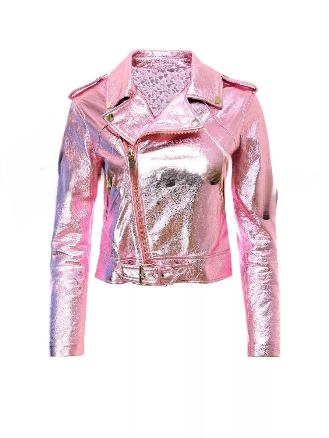 Metallic Pink Lambskin Leather Biker Jacket: Moto Style - Etsy