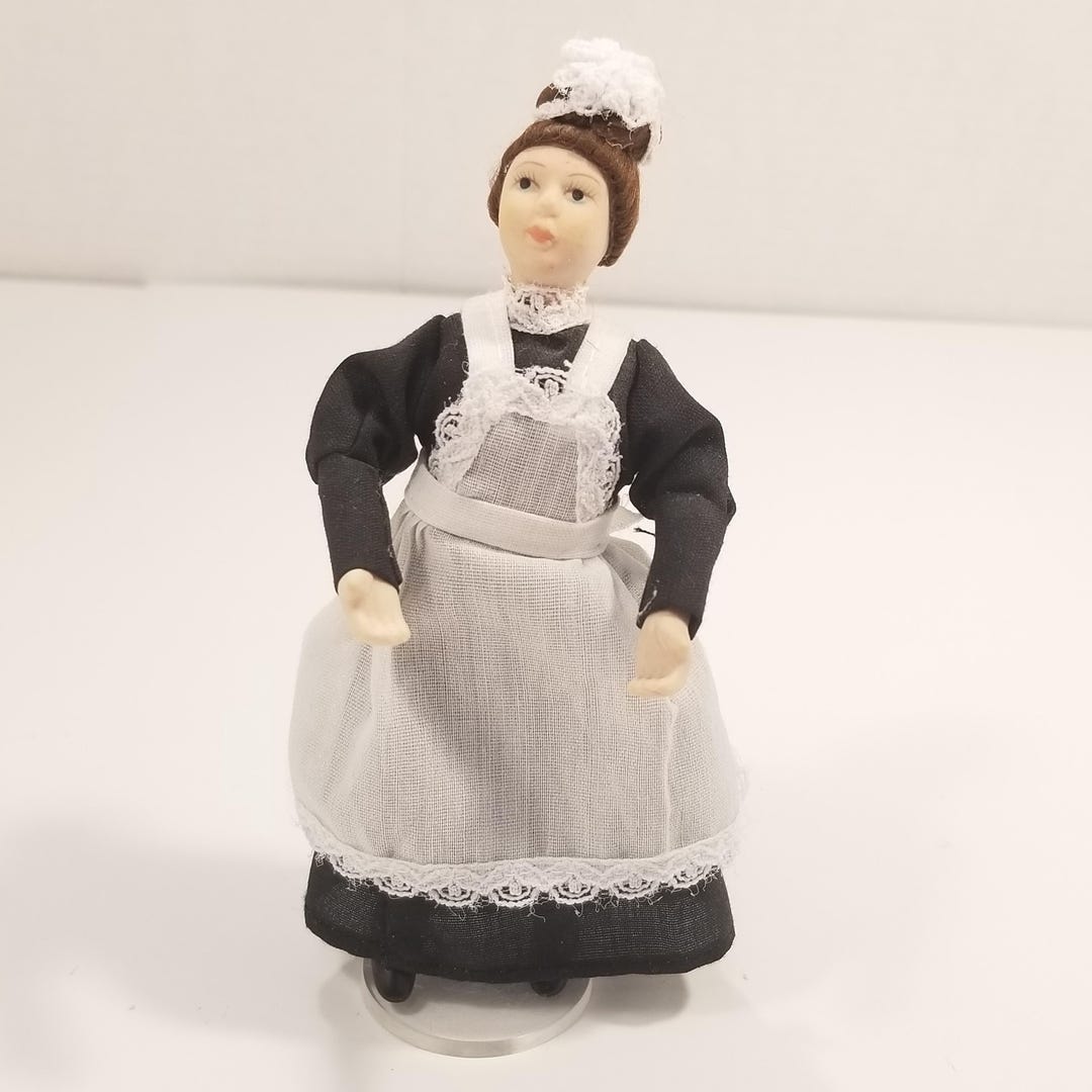 1:12 Dollhouse Porcelain Maid With White Frilly Apron and Bow - Etsy