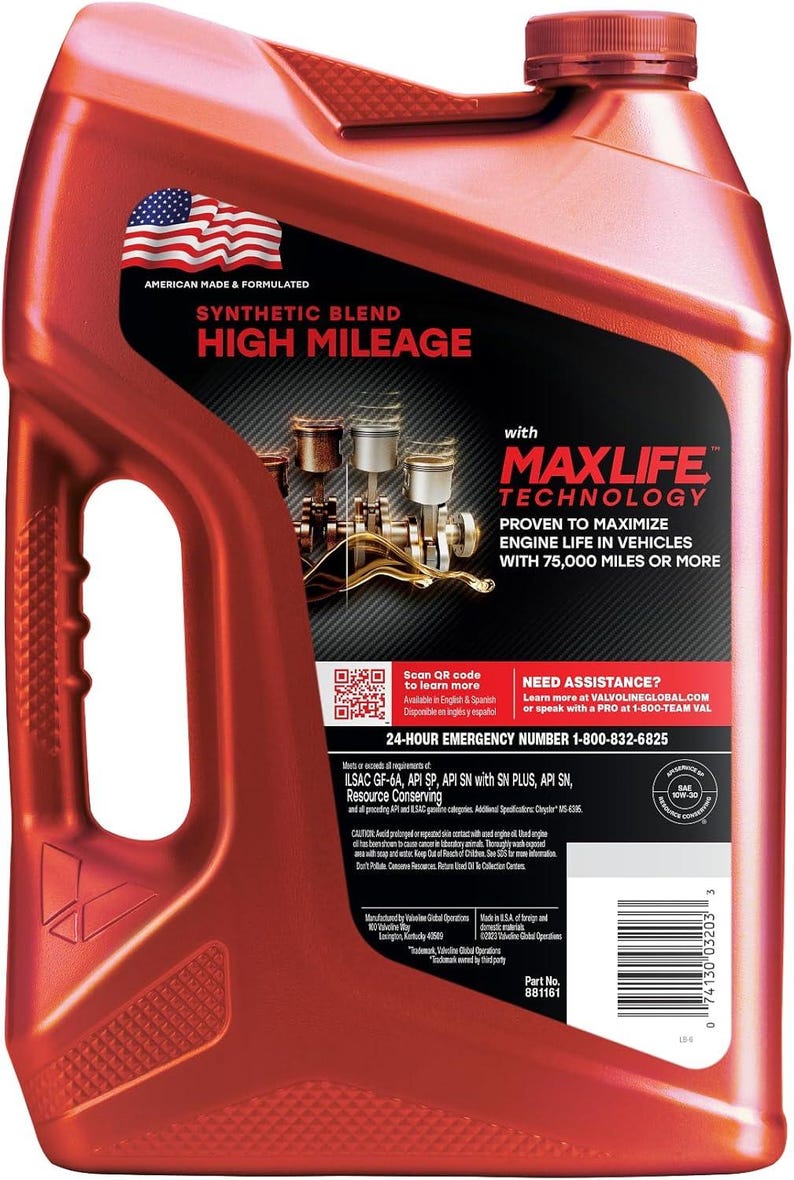 Valvoline High Mileage With Maxlife Technology 10W-30 Synthetic Blend ...