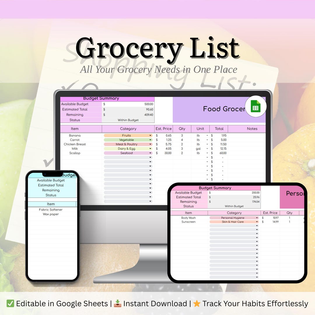 2025 Smart Grocery List Spreadsheet: Budget & Pantry Organizer (digital Download) - Etsy