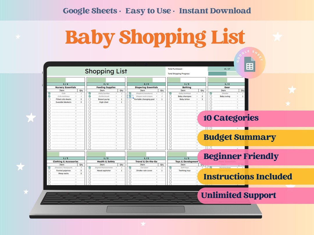 Baby Checklist Spreadsheet | Baby Essentials Shopping Template - Etsy