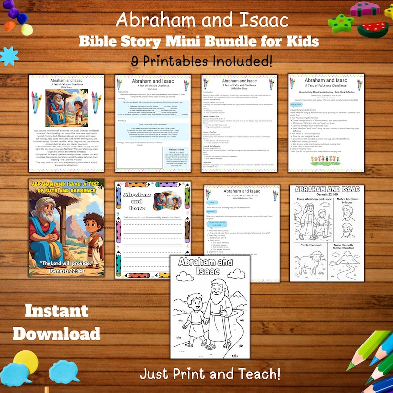 Abraham and Isaac Bible Story Bundle: Lesson Plan, Coloring Page (PDF ...