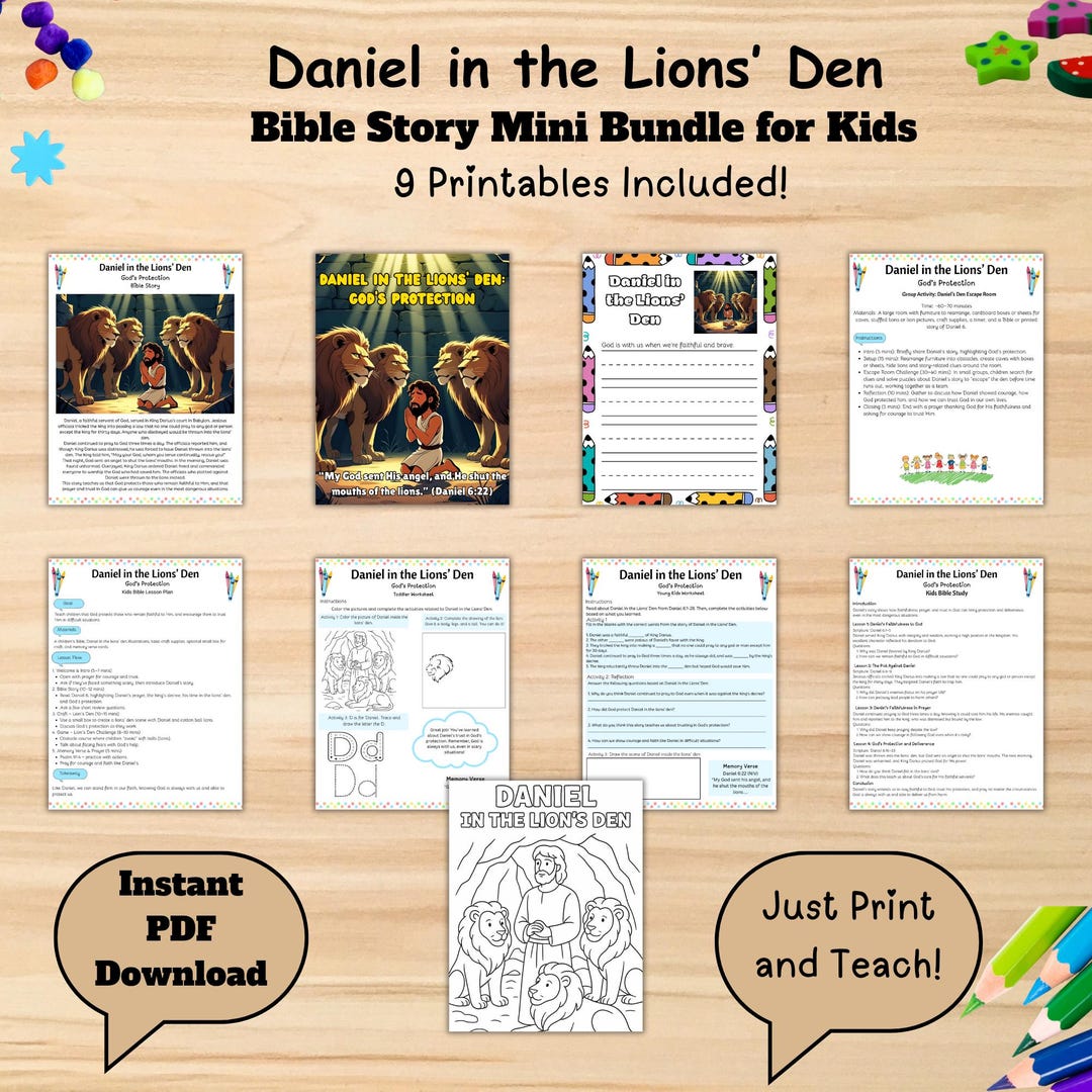 Daniel in the Lion's Den Bible Story Bundle: Lesson Plan, Coloring Page ...