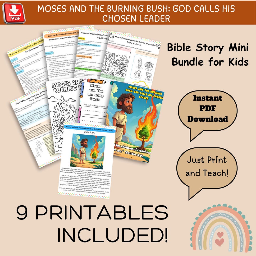 Moses and the Burning Bush Bible Story Bundle: Lesson Plan, Coloring ...